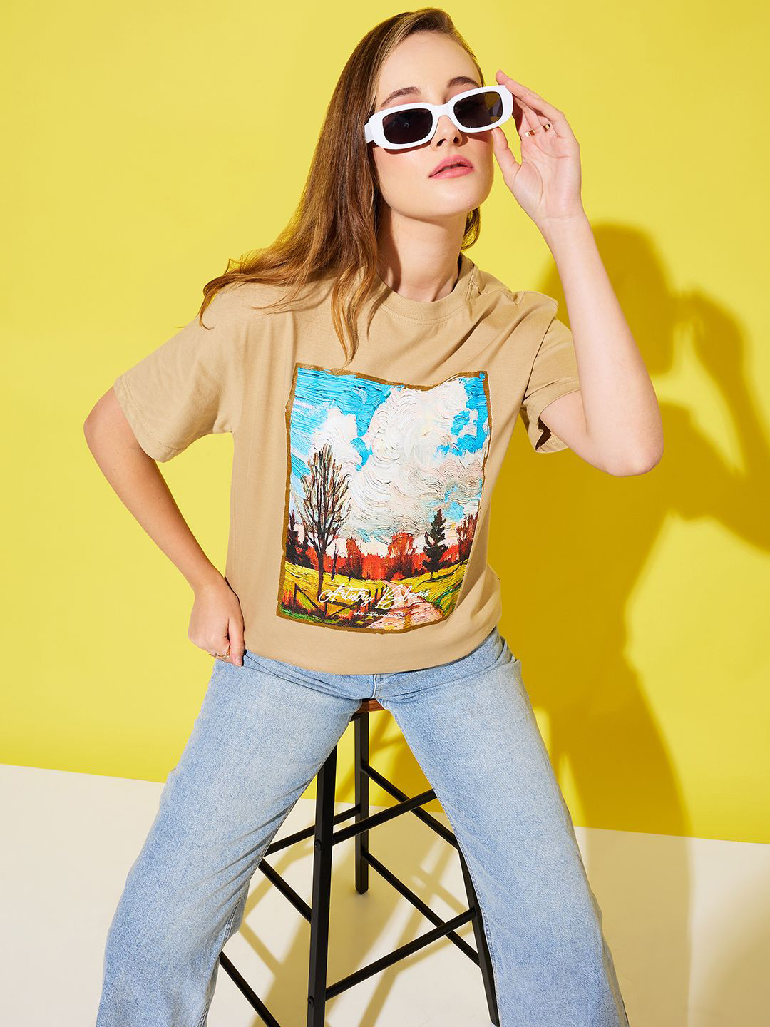 Buy The Roadster Lifestyle Co. Women Graphic Printed Round Neck Cotton ...