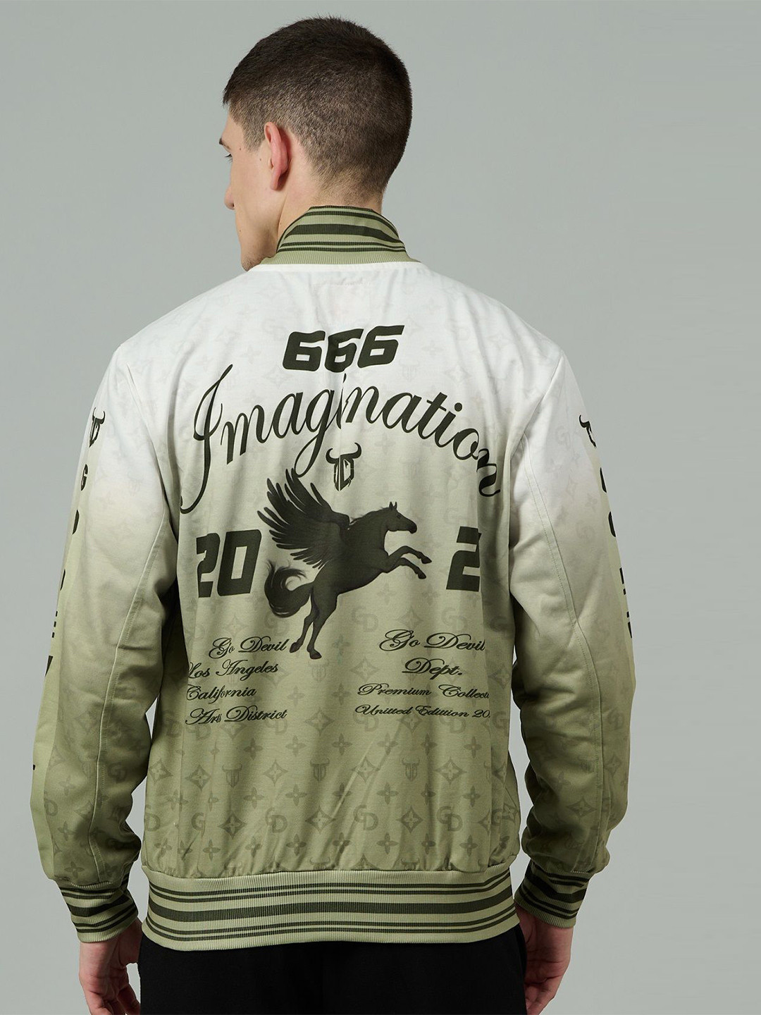 Buy GO DEVIL Men Stand Collar Typography Printed Cotton Casual Bomber ...