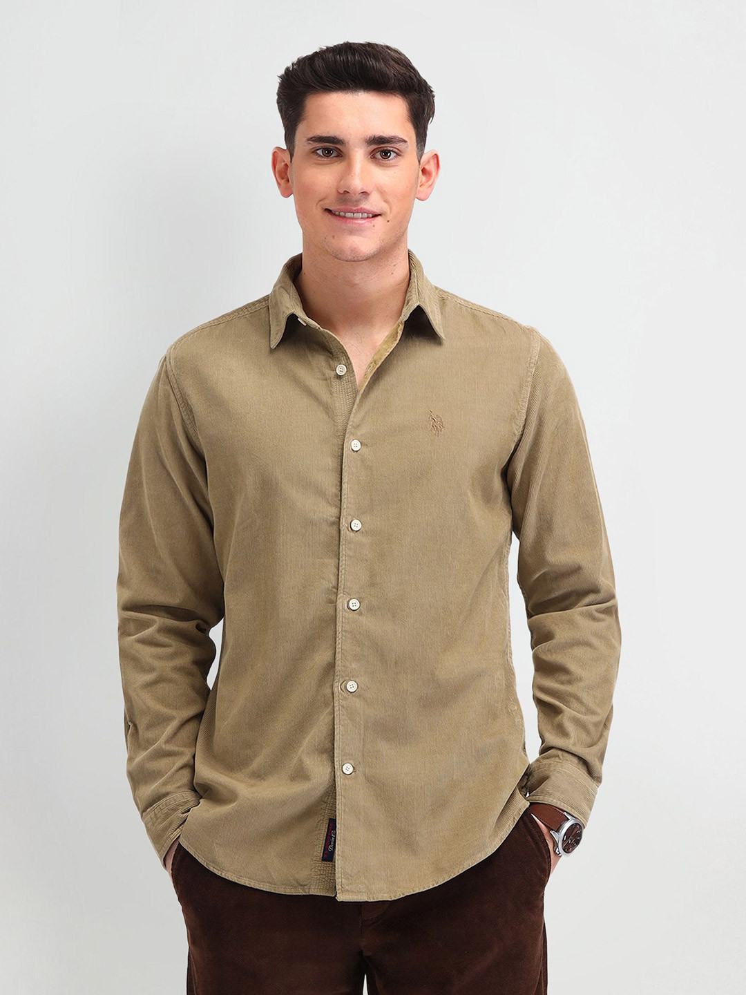 Buy U.S. Polo Assn. Denim Co. Men Manhattan Spread Collar Solid Cotton ...