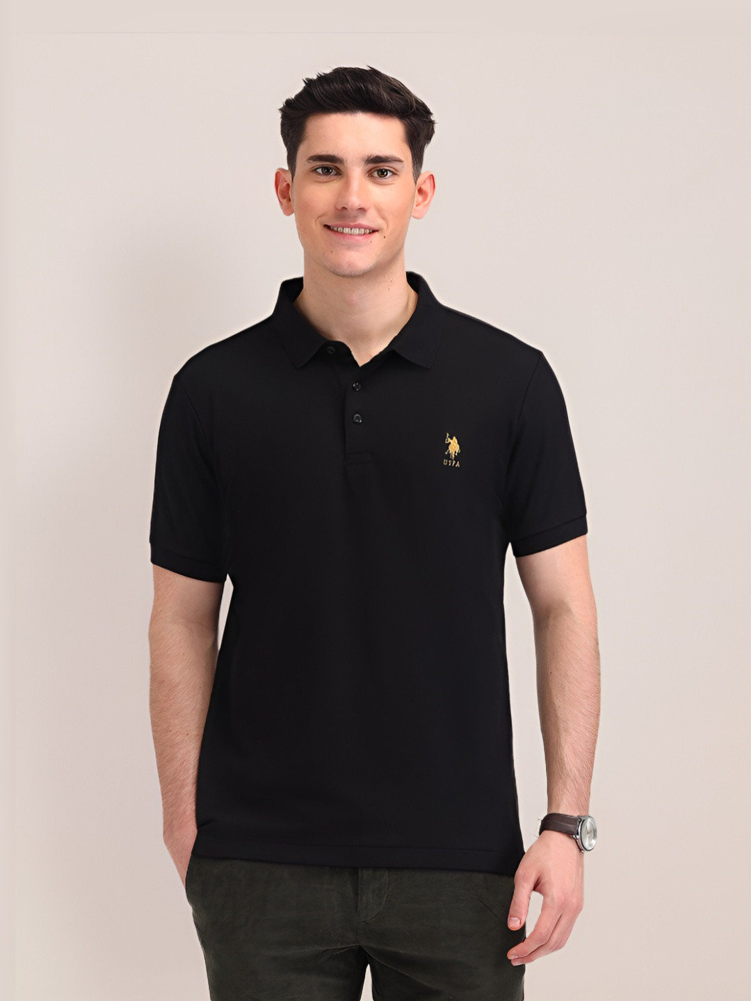 Buy U.S. Polo Assn. Men Solid Polo Collar Cotton Slim Fit T Shirt ...
