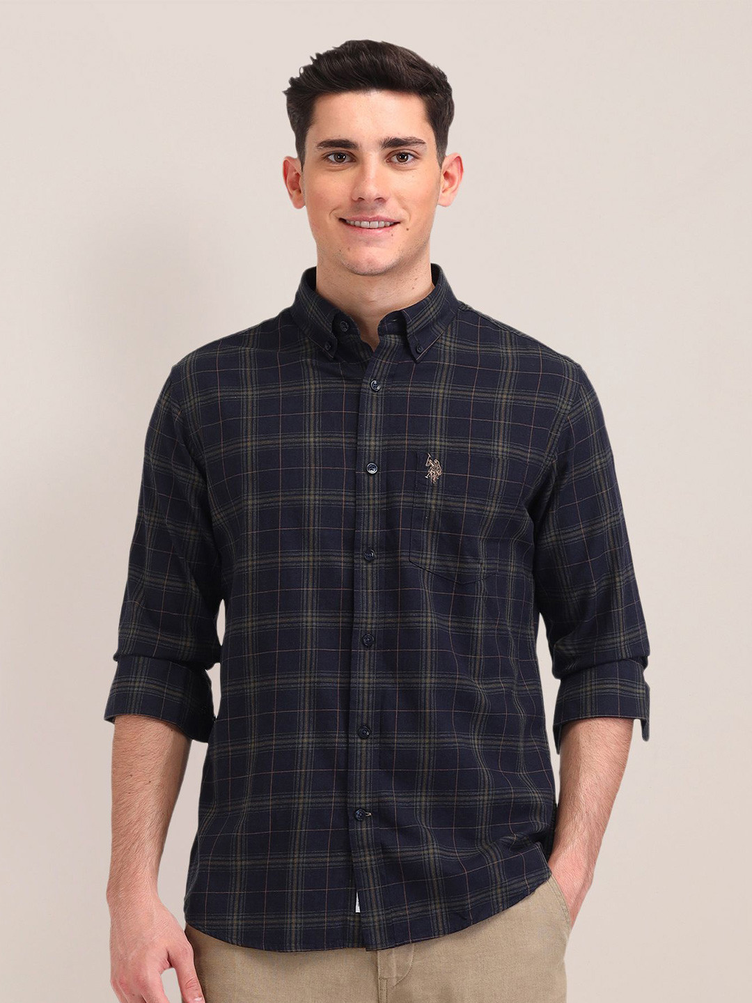 Buy U.S. Polo Assn. Men Classic Checks Printed Cotton Tailored Fit ...