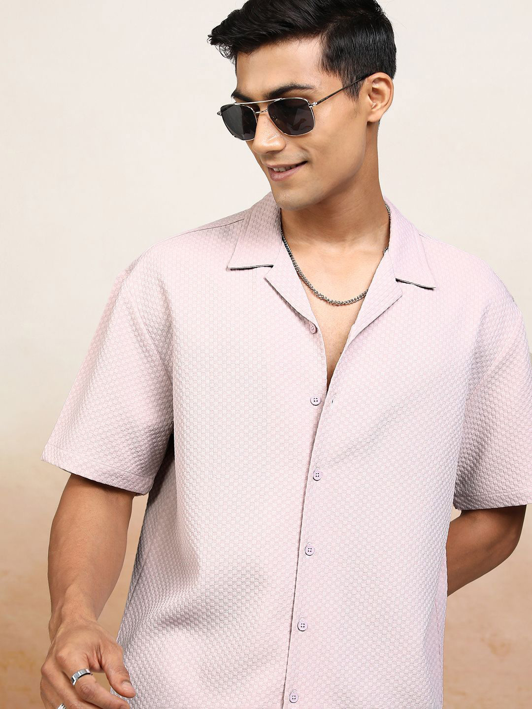 Buy Highlander Men Popcorn Textured Solid Cuban Collar Relaxed Shirt ...