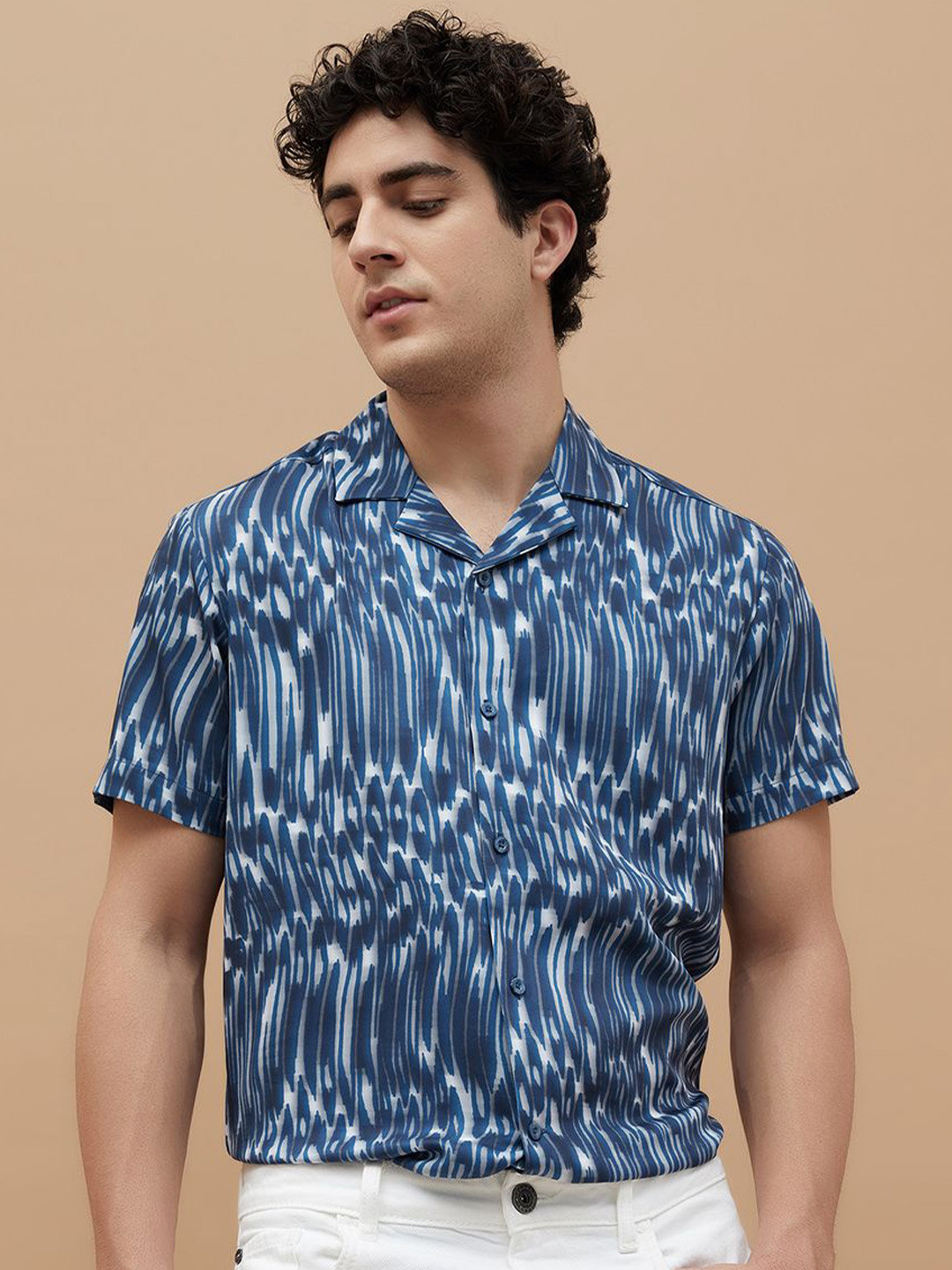 Buy Forca Men Cuban Collar Abstract Printed Casual Shirt - Shirts for ...