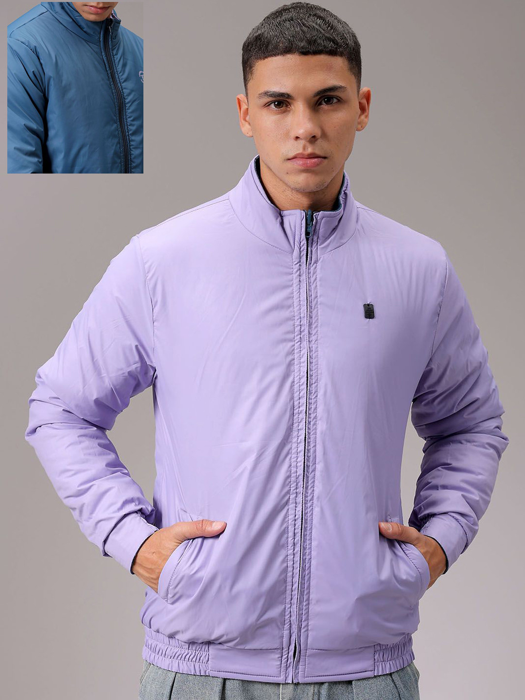 Buy The Indian Garage Co Men High Neck Solid Revesible Bomber Jacket ...