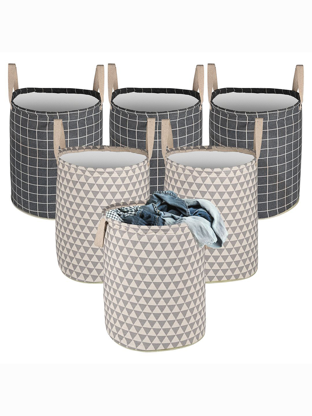 Buy Kuber Industries Grey 6 Pieces Printed Cotton Laundry Bags 60 L ...