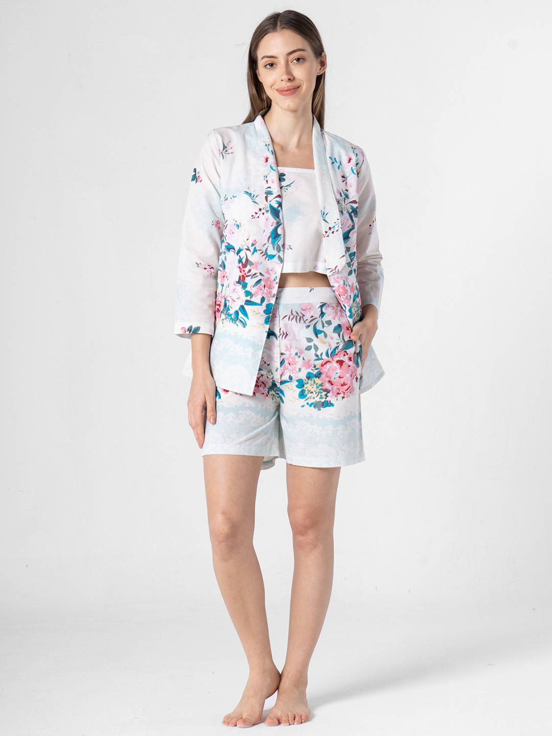 Buy SANSKRUTIHOMES Floral Printed Coat With Short - Co Ords for Women ...