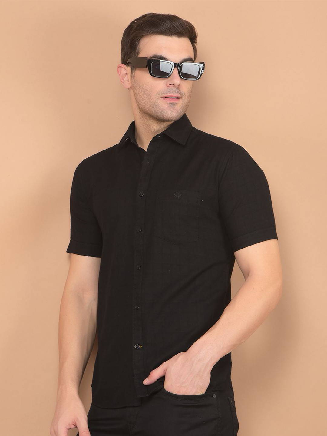 Buy Crimsoune Club Men Classic Spread Collar Checked Cotton Slim Fit ...