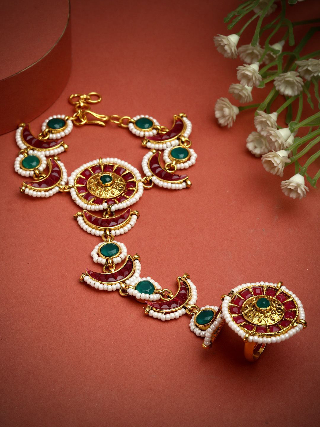 Buy PANASH Gold Plated Stone Studded & Beaded Ring Bracelet - Bracelet ...