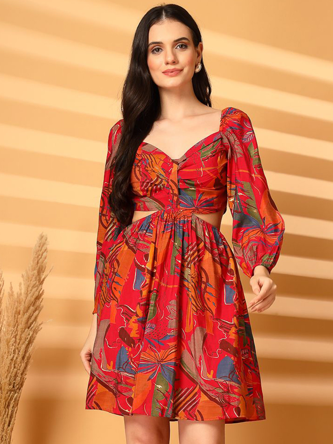 Buy Aayu Women Abstract Printed Puff Sleeve Fit & Flare Dress - Dresses ...