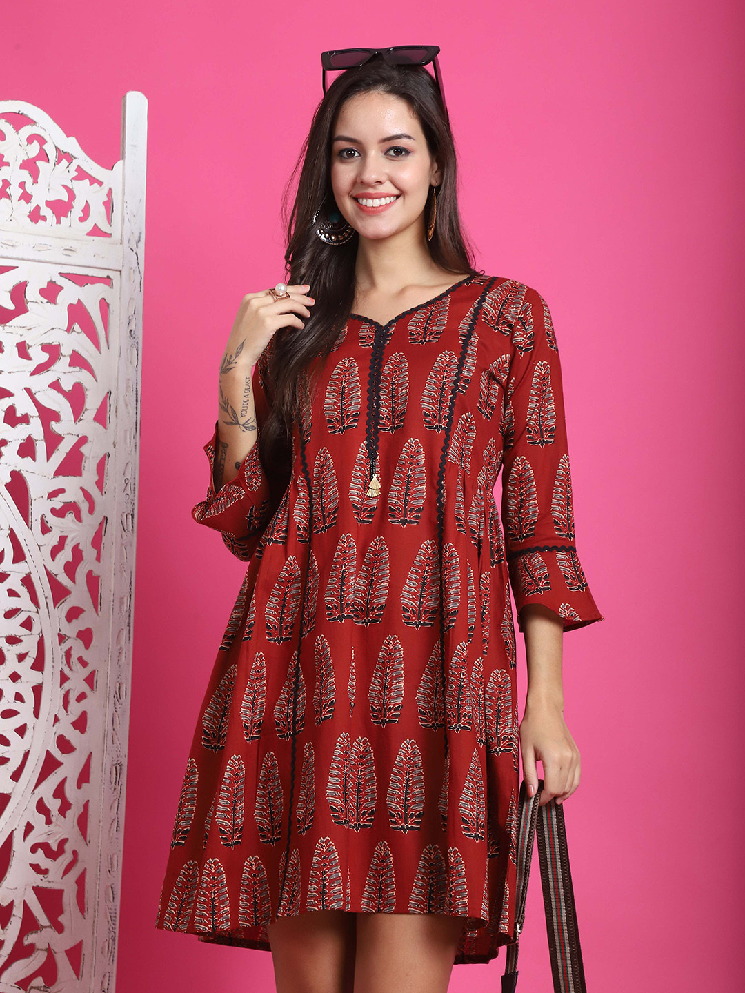 Buy Roly Poly Women Ethnic Printed Cotton A Line Dress - Dresses for ...