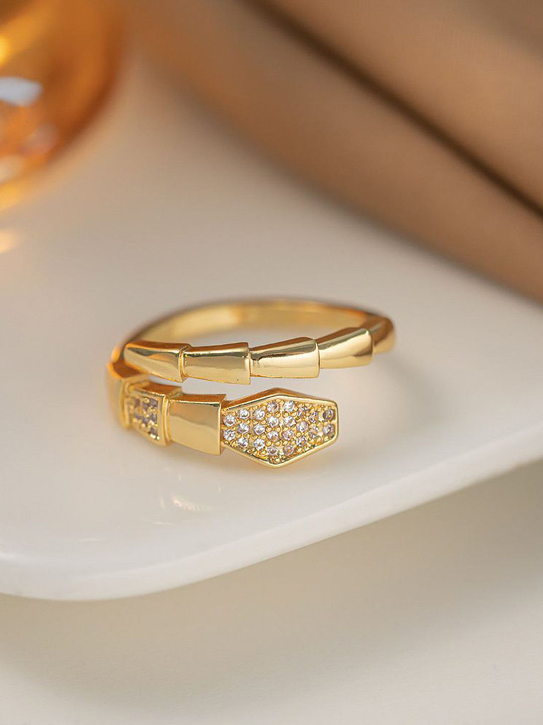 Buy MYKI Gold Plated Stainless Steel Stone Studded Adjustable Finger ...