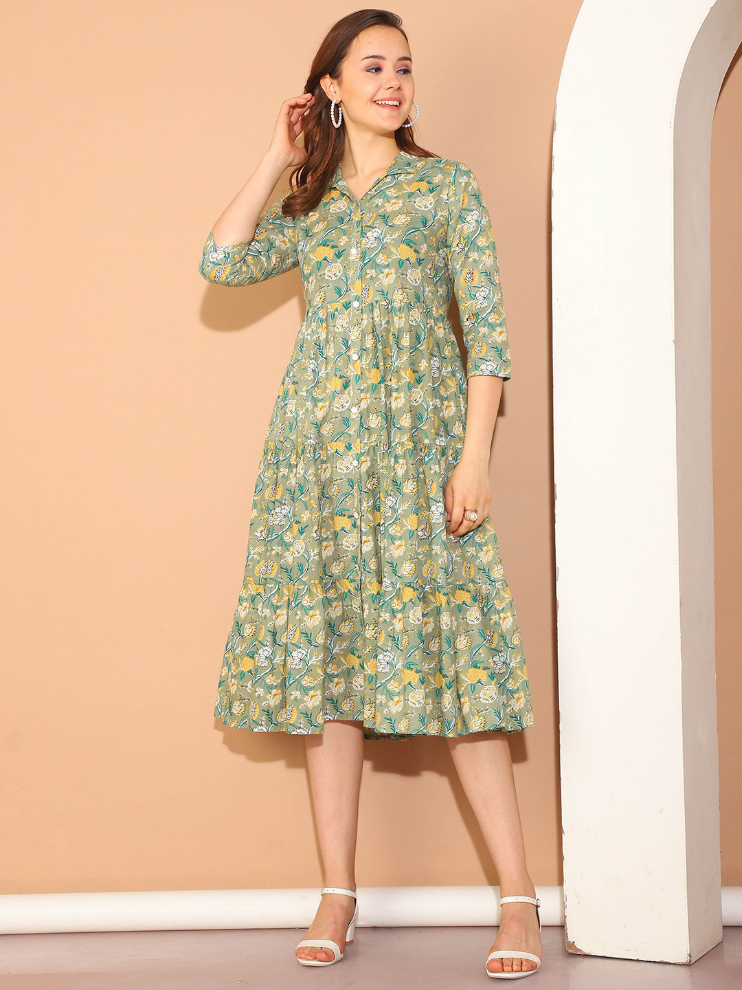 Buy Roly Poly Women Floral Printed Cotton A Line Midi Dress - Dresses ...