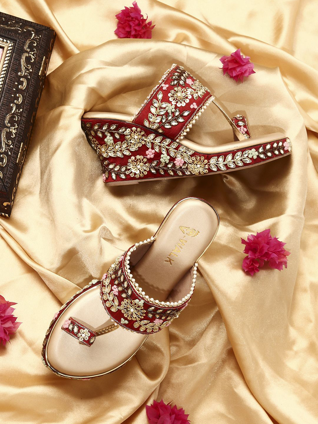 Buy V WALK Women Ethnic Embellished Wedge Heel Sandals - Heels for ...