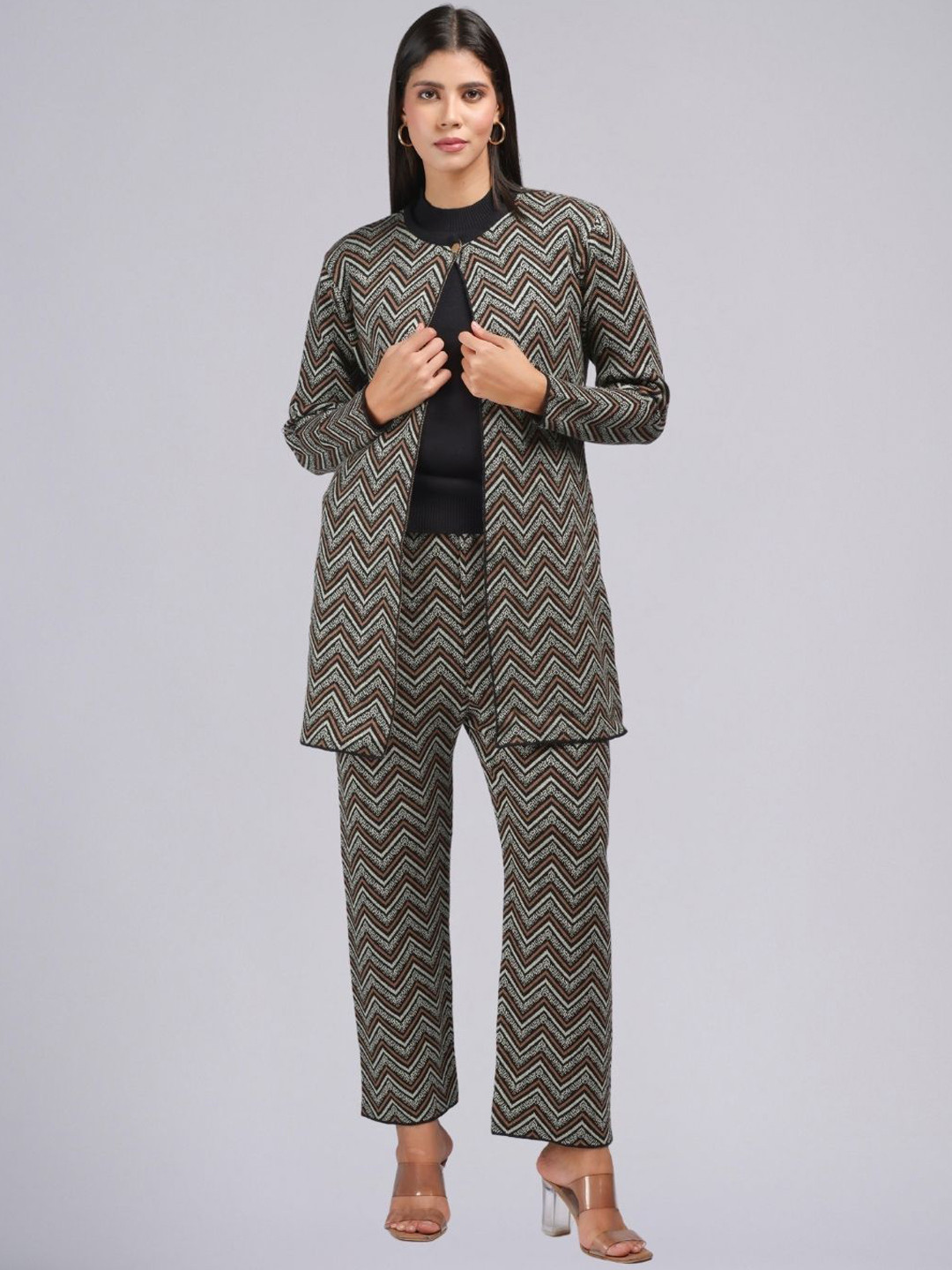 Buy PUREMIST Chevron Self Design Round Neck Long Sleeve Jacket With ...