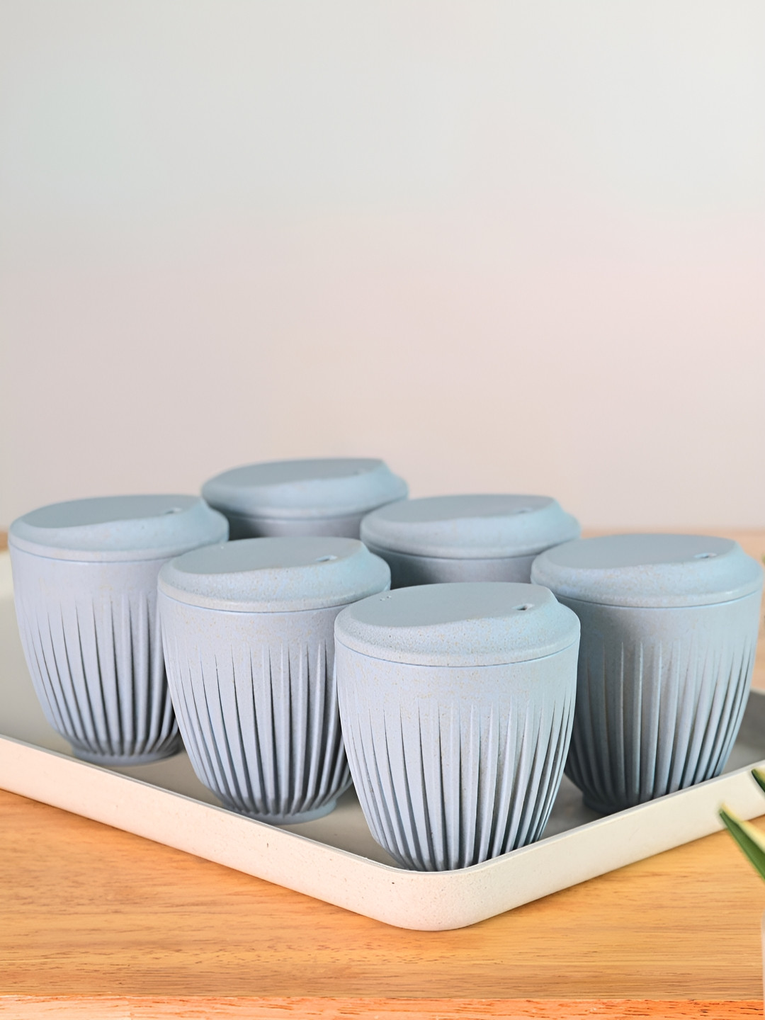 Buy Eha Blue 6 Pieces Textured Matte Mugs 250 Ml - Cups And Mugs for ...