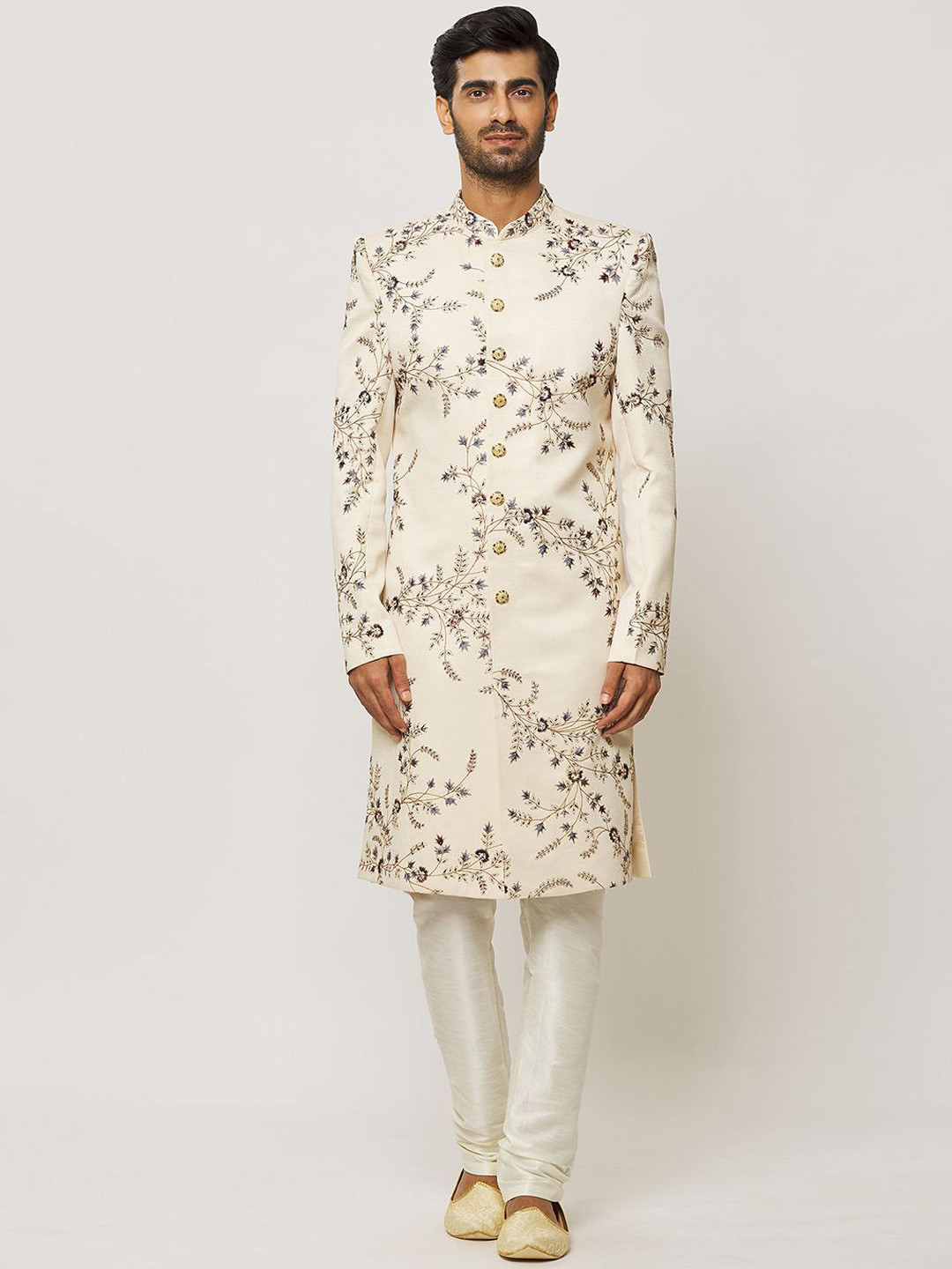Buy Aryavir Malhotra Men Floral Embroidered Long Sleeve Sherwani Set ...