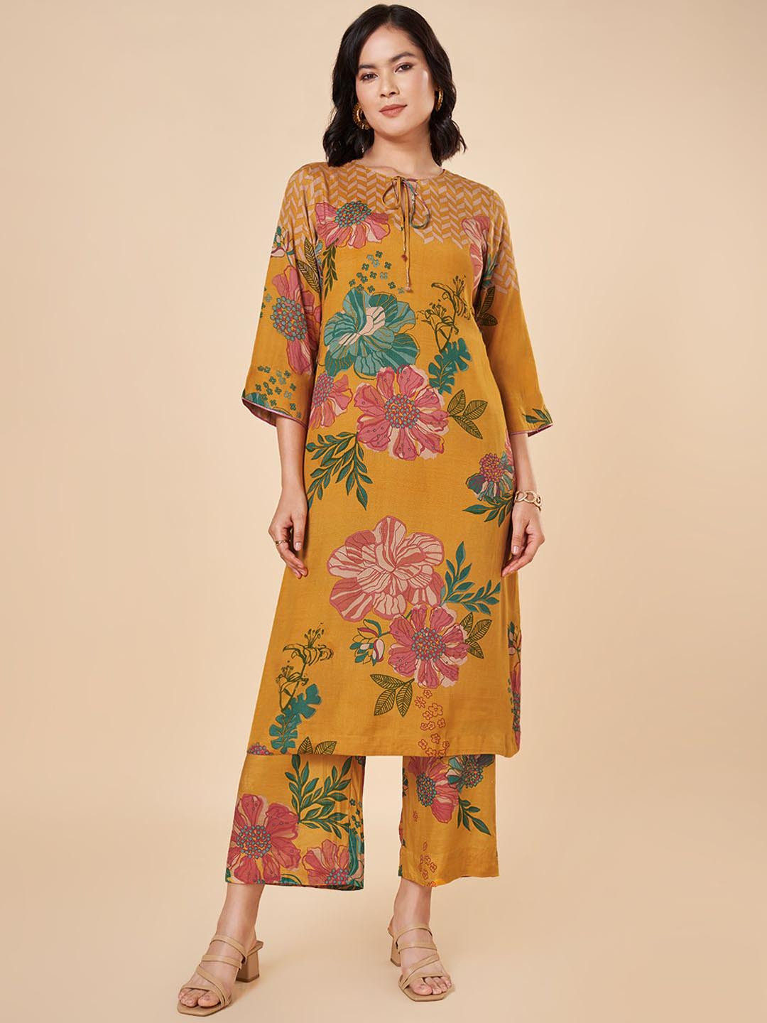 Buy Marigold Lane Floral Printed Kurta With Trouser - Kurta Sets for ...