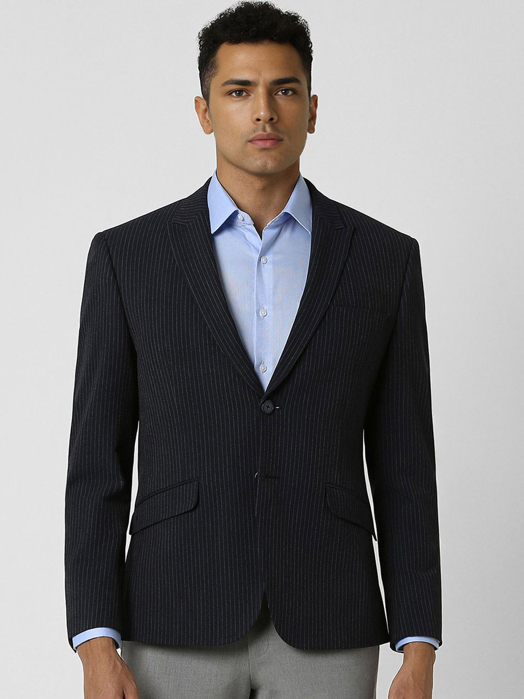 Buy V Dot Striped Slim Fit Peaked Lapel Collar Single Breasted Formal ...