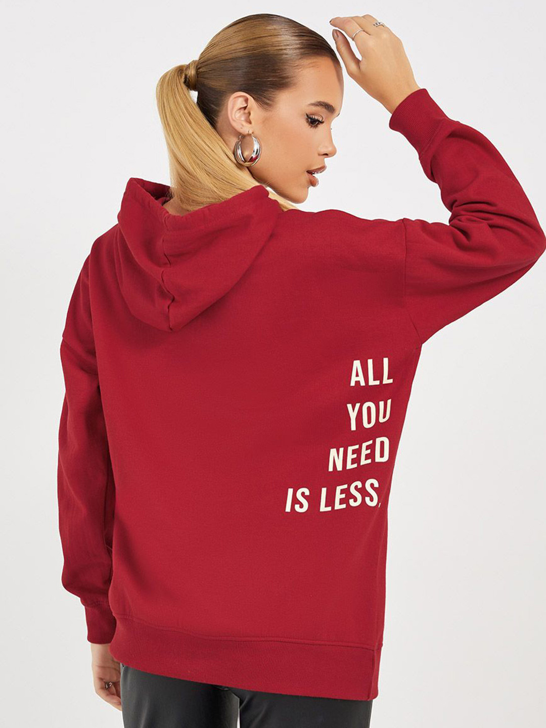 Buy Styli Women Typography Printed Oversized Fit Longline Hoodie ...