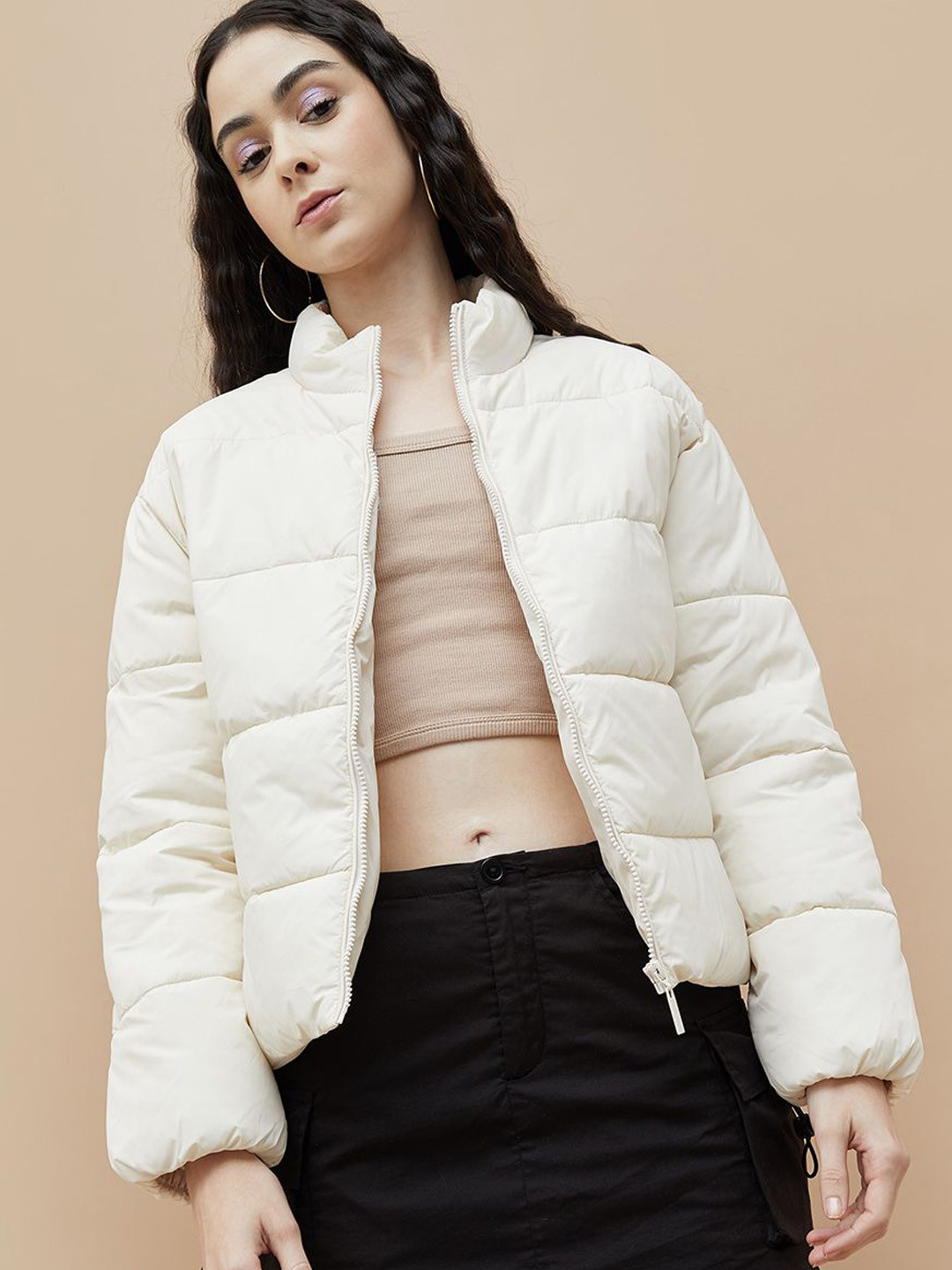 Buy Ginger By Lifestyle Women Mock Collar Solid Casual Puffer Jacket ...