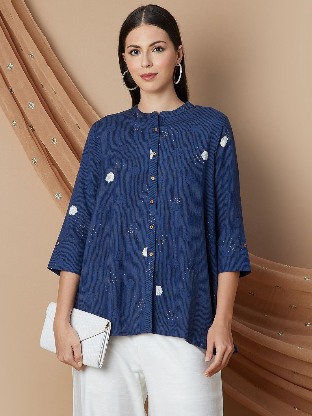 Buy Melange By Lifestyle Mandarin Collar Printed Tunic - Tunics for ...