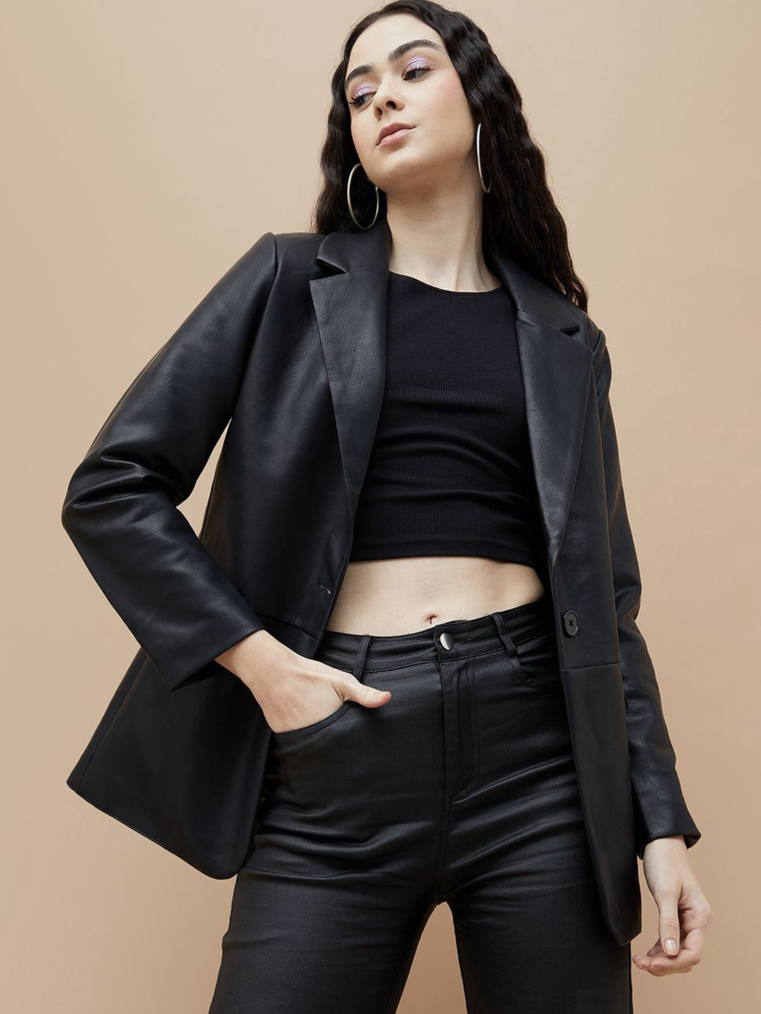 Buy Ginger By Lifestyle Women Lapel Collar Solid Casual Leather Jacket ...