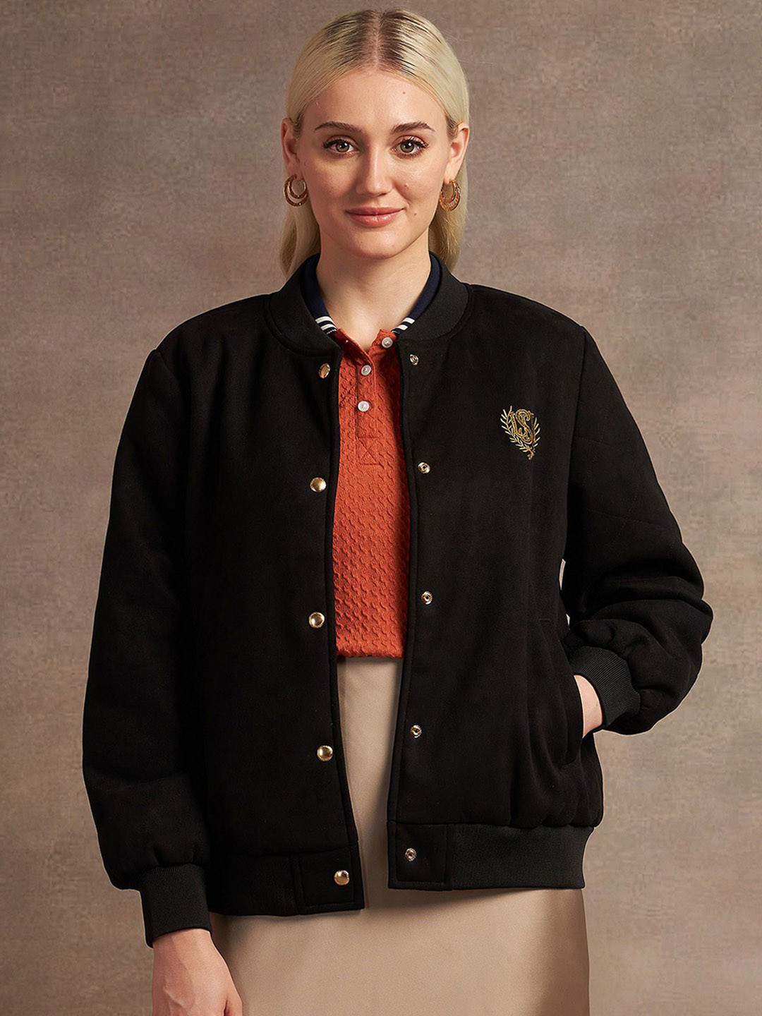 Buy U.S. Polo Assn. Women Stand Collar Solid Casual Bomber Jacket ...