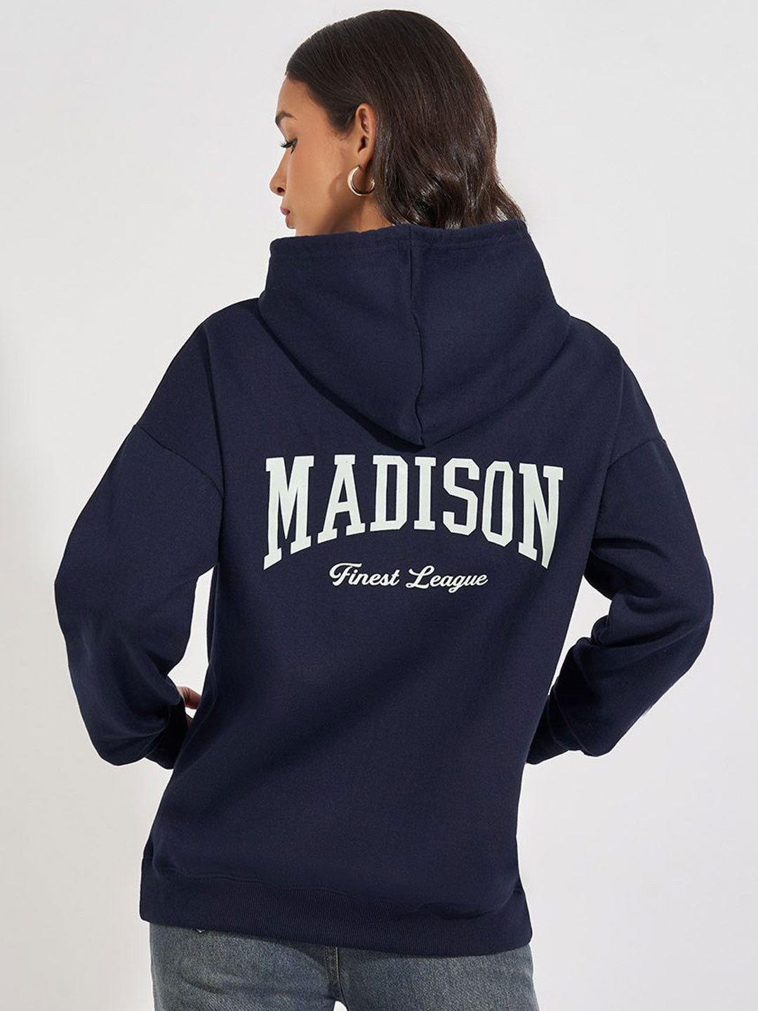 Buy Styli Women Typography Printed Oversized Fit Longline Hoodie ...