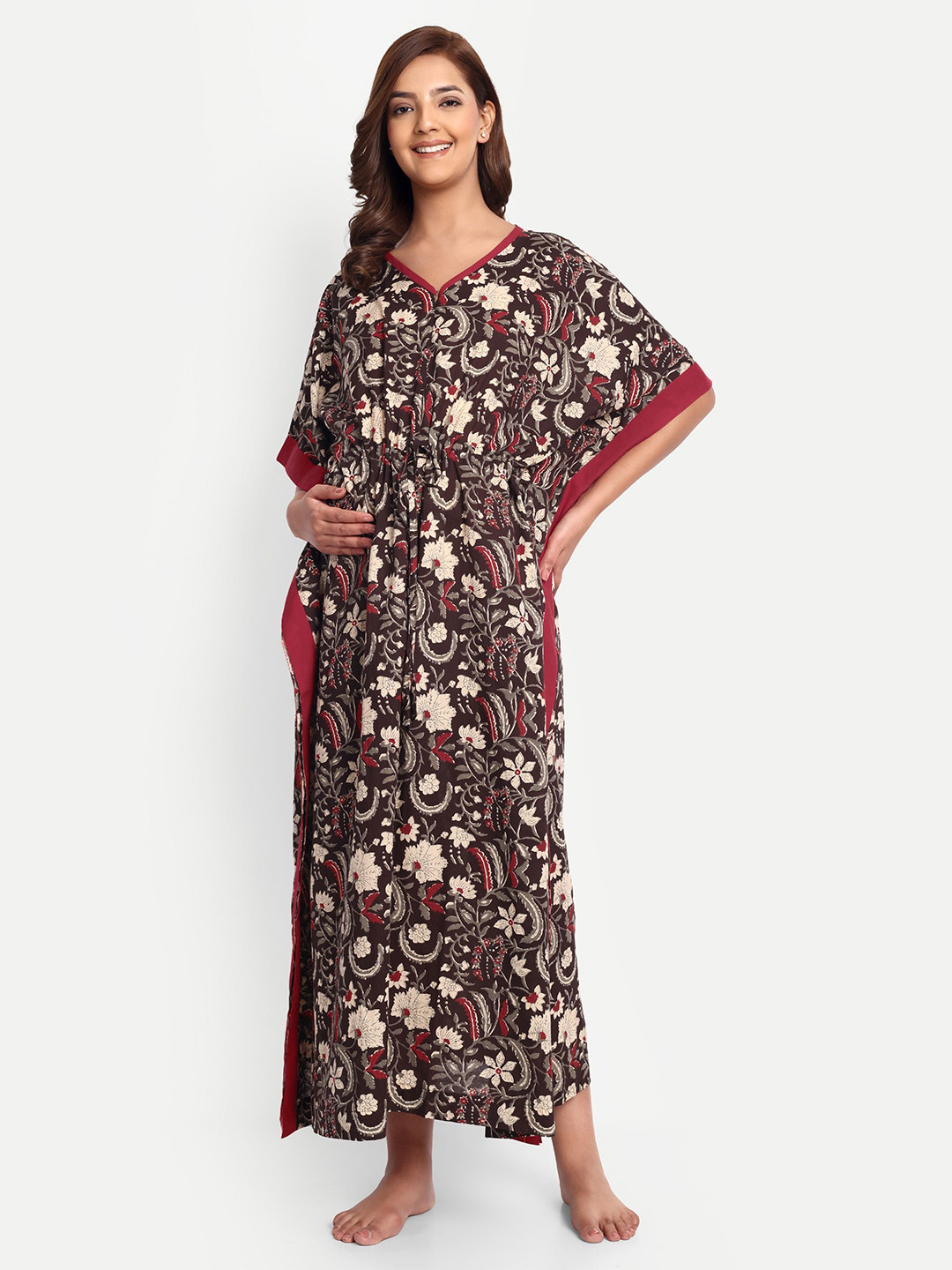 Buy THOTTIL Women Floral Printed Kimono Sleeves Maternity Cotton Kaftan ...