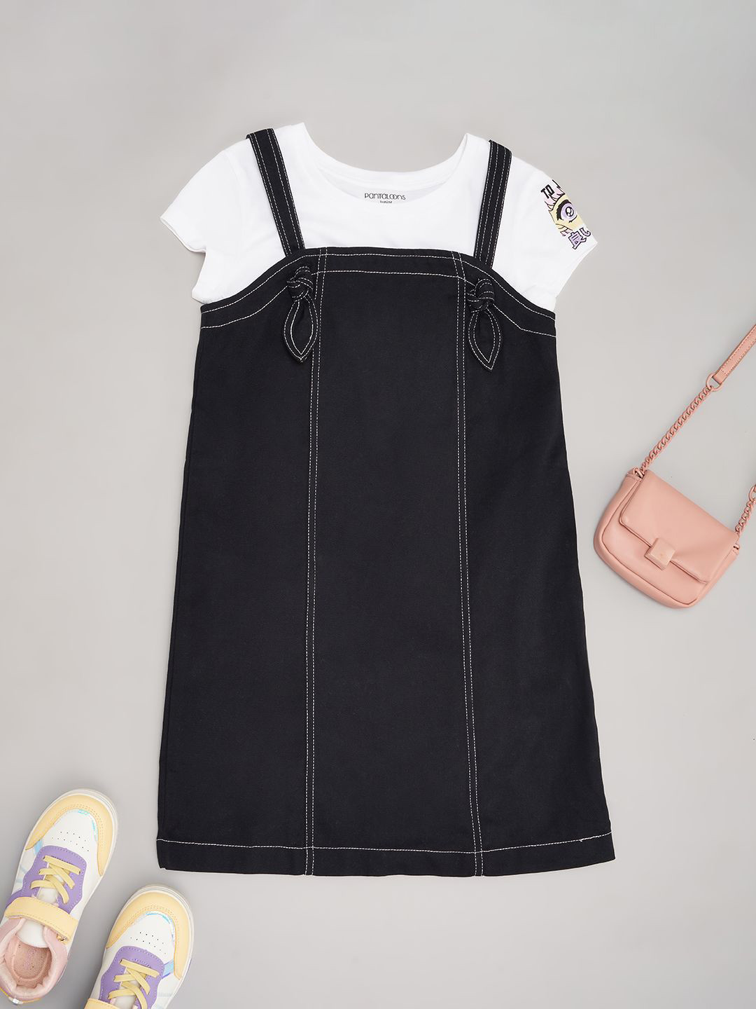 Buy Pantaloons Junior Girls Round Neck Cotton A Line Knee Length Dress ...