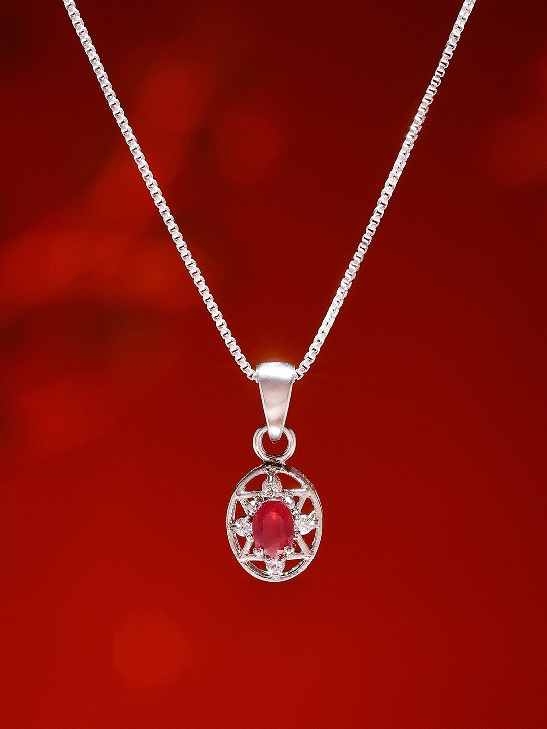Buy Exotic India Octagon Star Shaped Ruby Pendant In Sterling Silver ...