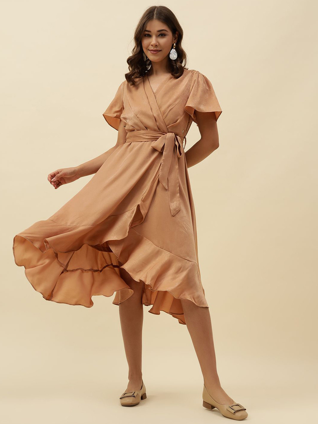 Buy Beatnik Women Flared Sleeves Wrap Midi Dress - Dresses for Women ...