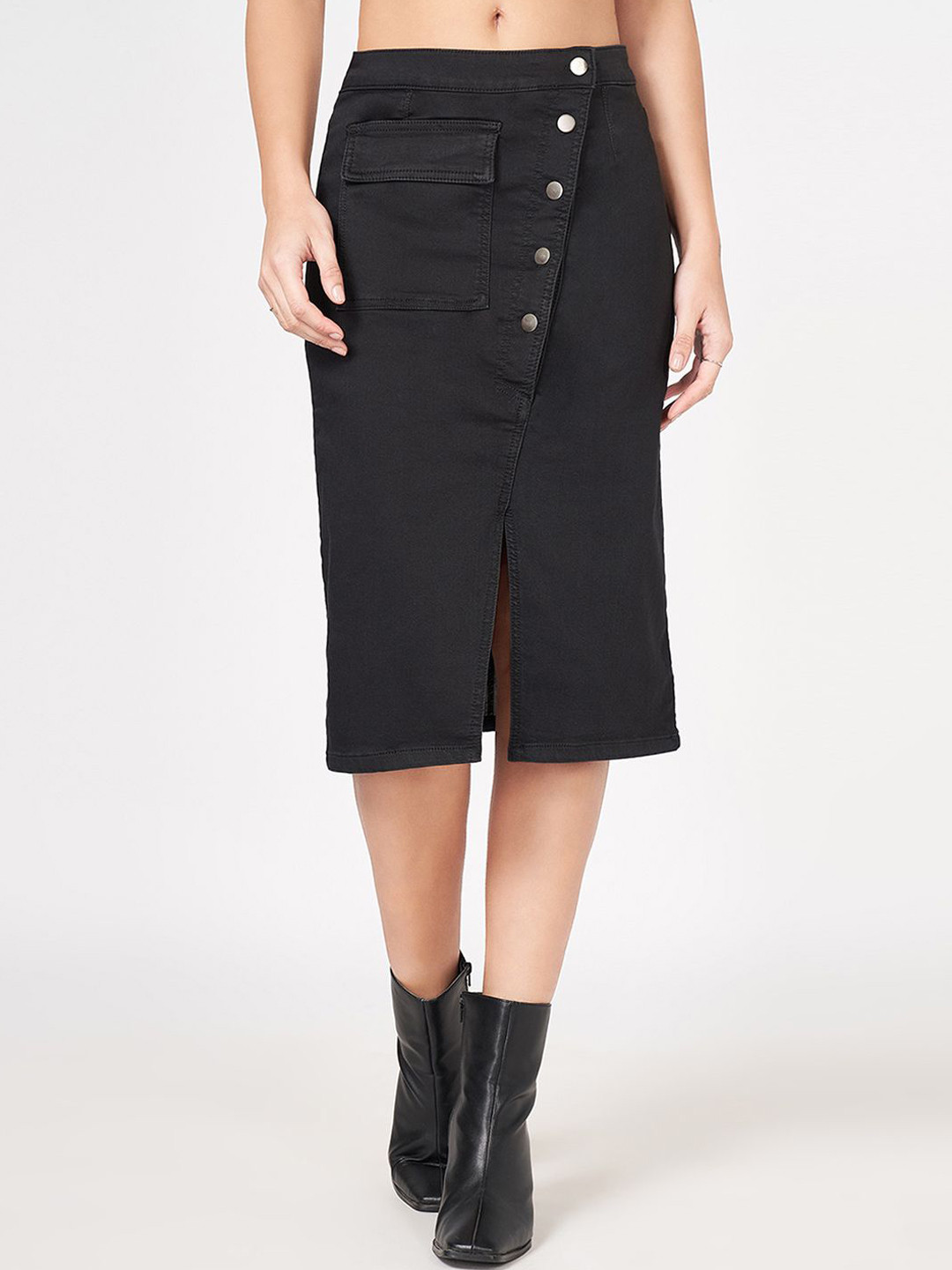 Buy SF JEANS By Pantaloons Women Front Slit Denim Wrap Midi Skirt ...