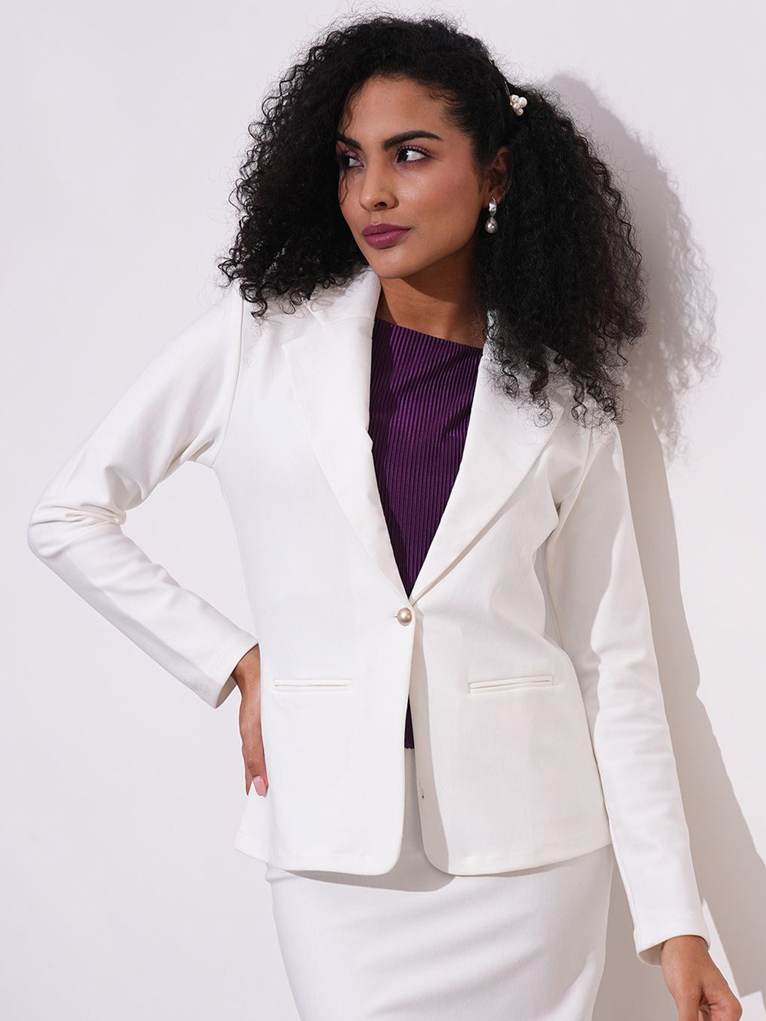 Buy Globus Notch Lapel Long Sleeves Stretchable Curved Hem Open Front ...