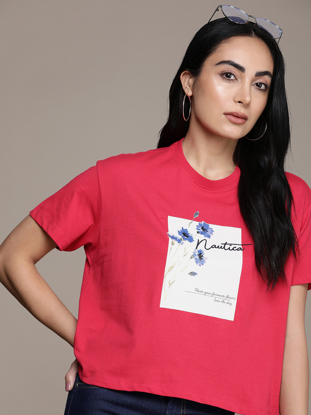 Buy Nautica Printed Pure Cotton Boxy T Shirt - Tshirts for Women ...