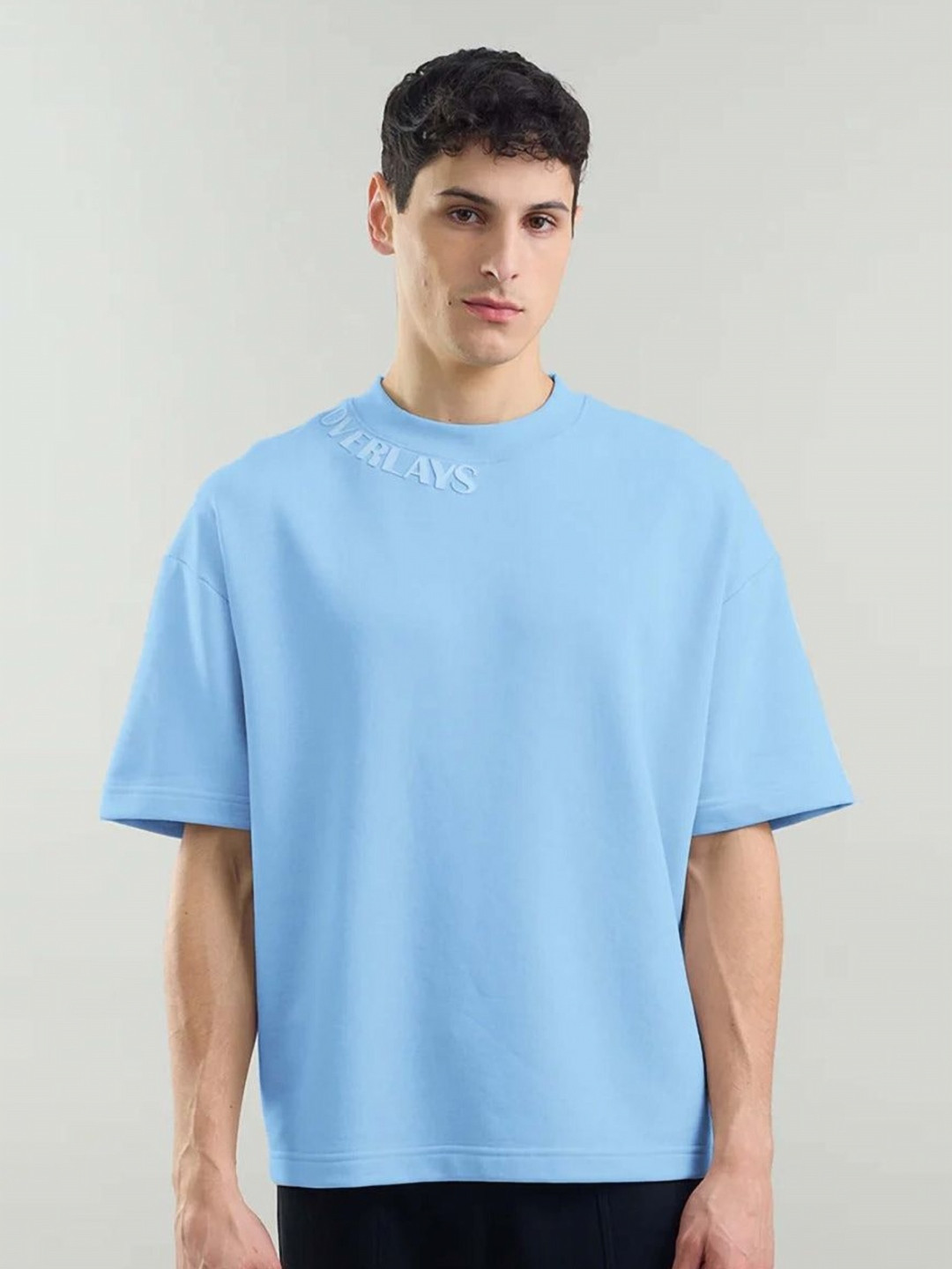 Buy Overlays Men Typography Printed Round Neck Cotton Oversized T Shirt ...
