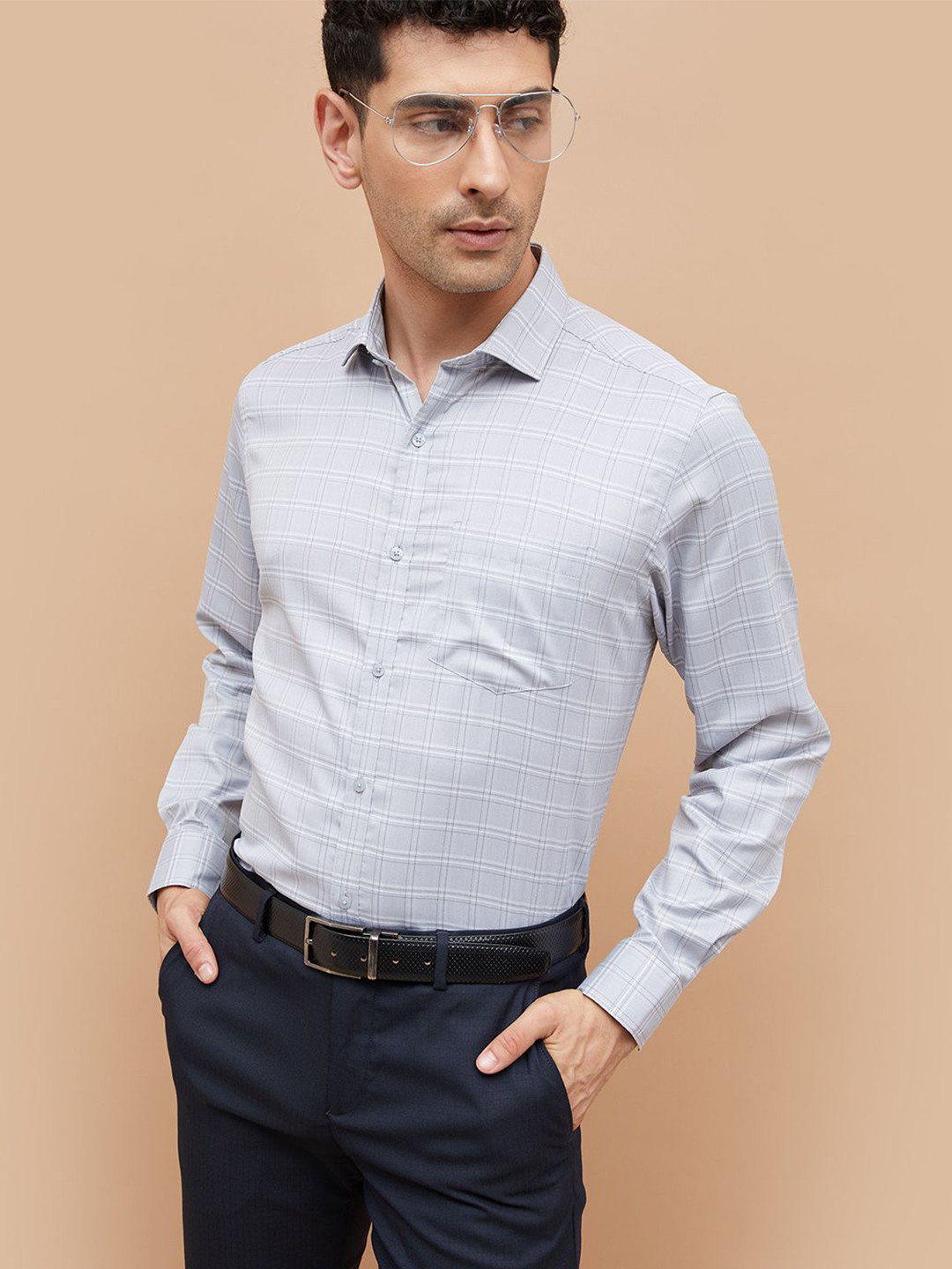 Buy CODE By Lifestyle Men Cutaway Collar Grid Tattersall Checked Cotton ...