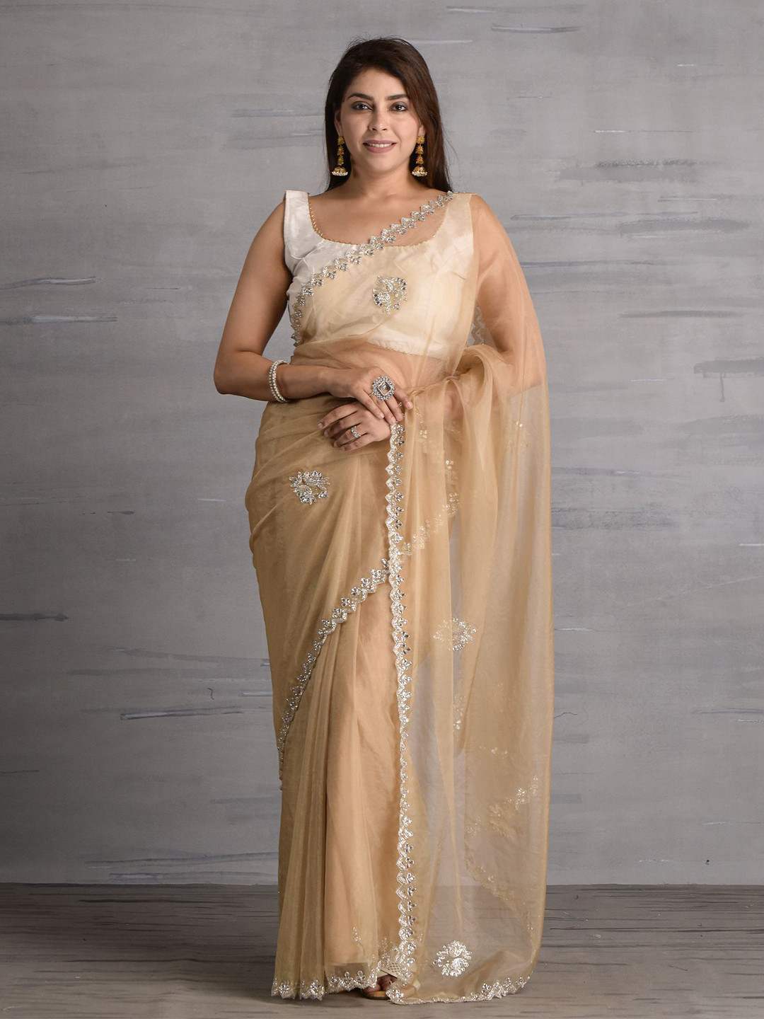 Buy Sutra Attire Ethnic Motifs Beads And Stones Tissue Saree - Sarees ...