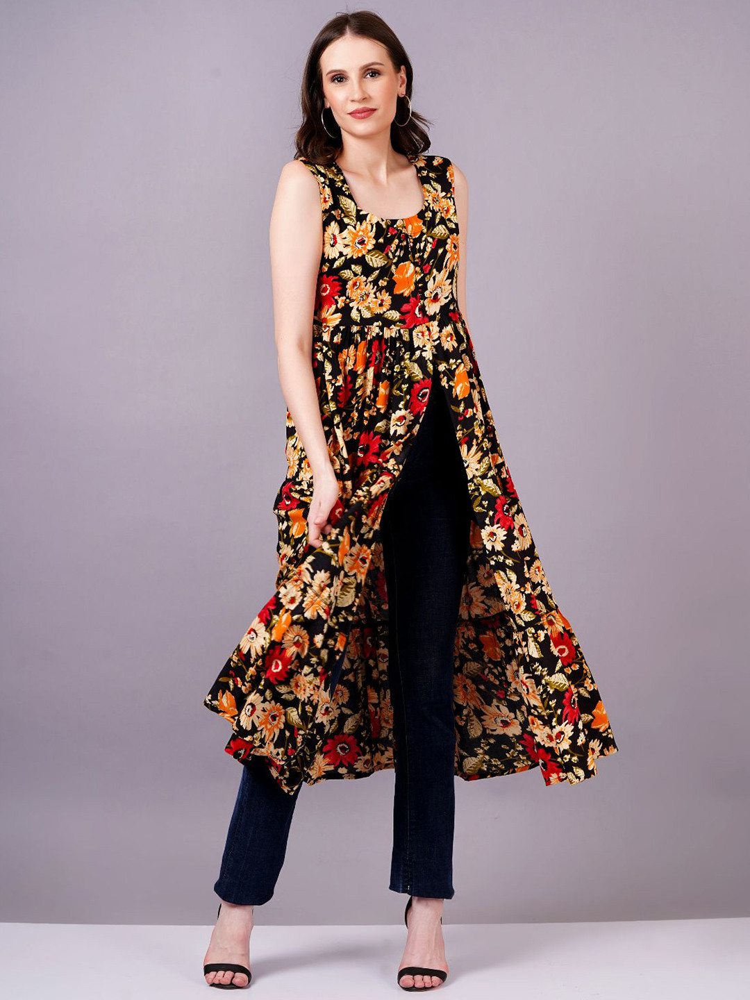 Buy BAESD Women Floral Printed Front Slit Kurta - Kurtas for Women ...