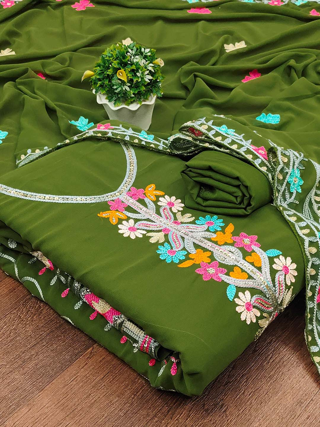 Buy Maroosh Floral Embroidered Sequined Unstitched Dress Material ...