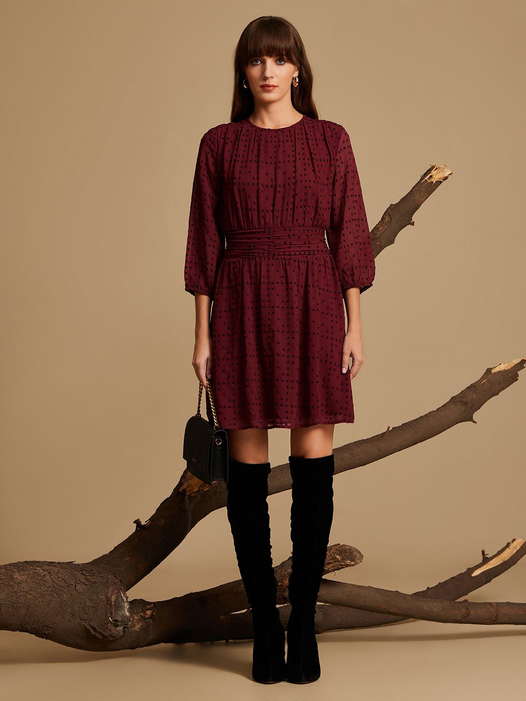 Buy Kazo Women Puff Sleeve Satin A Line Mini Dress - Dresses for Women ...