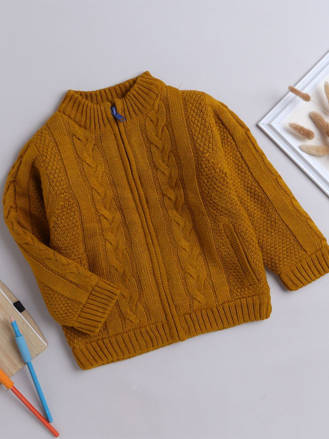 Buy Yellow Apple Boys Cable Knit Cardigan Sweaters With Zip Detail ...