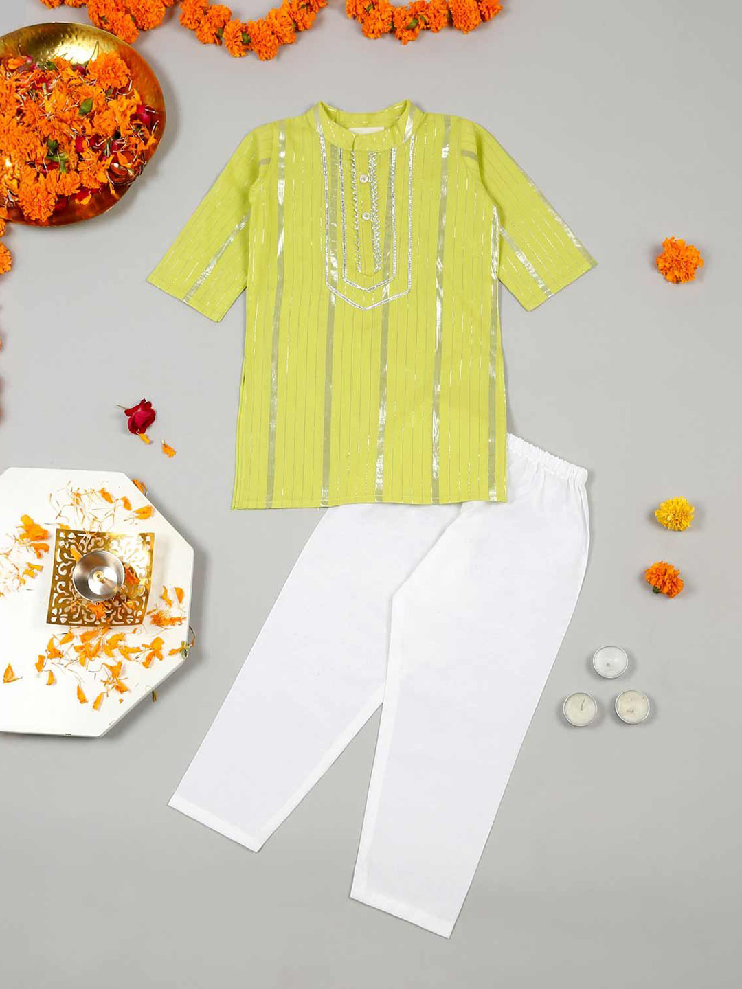 Buy LITTLE GINNIE Boys Gotta Patti Kurta Set With Pyjama - Kurta Sets ...
