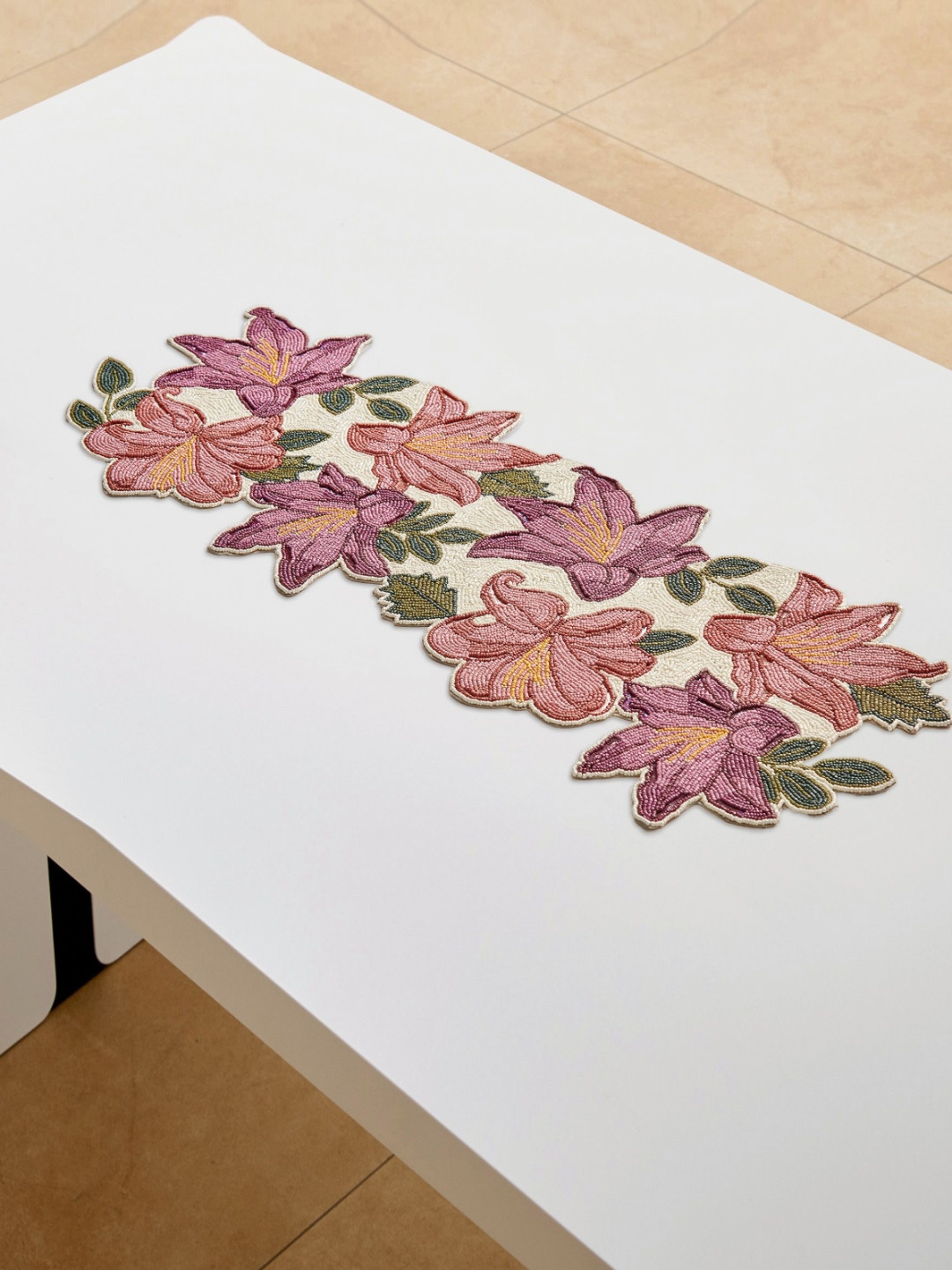 Buy Home Centre Pink And Green Moksha Beaded Table Runner - Runners for ...