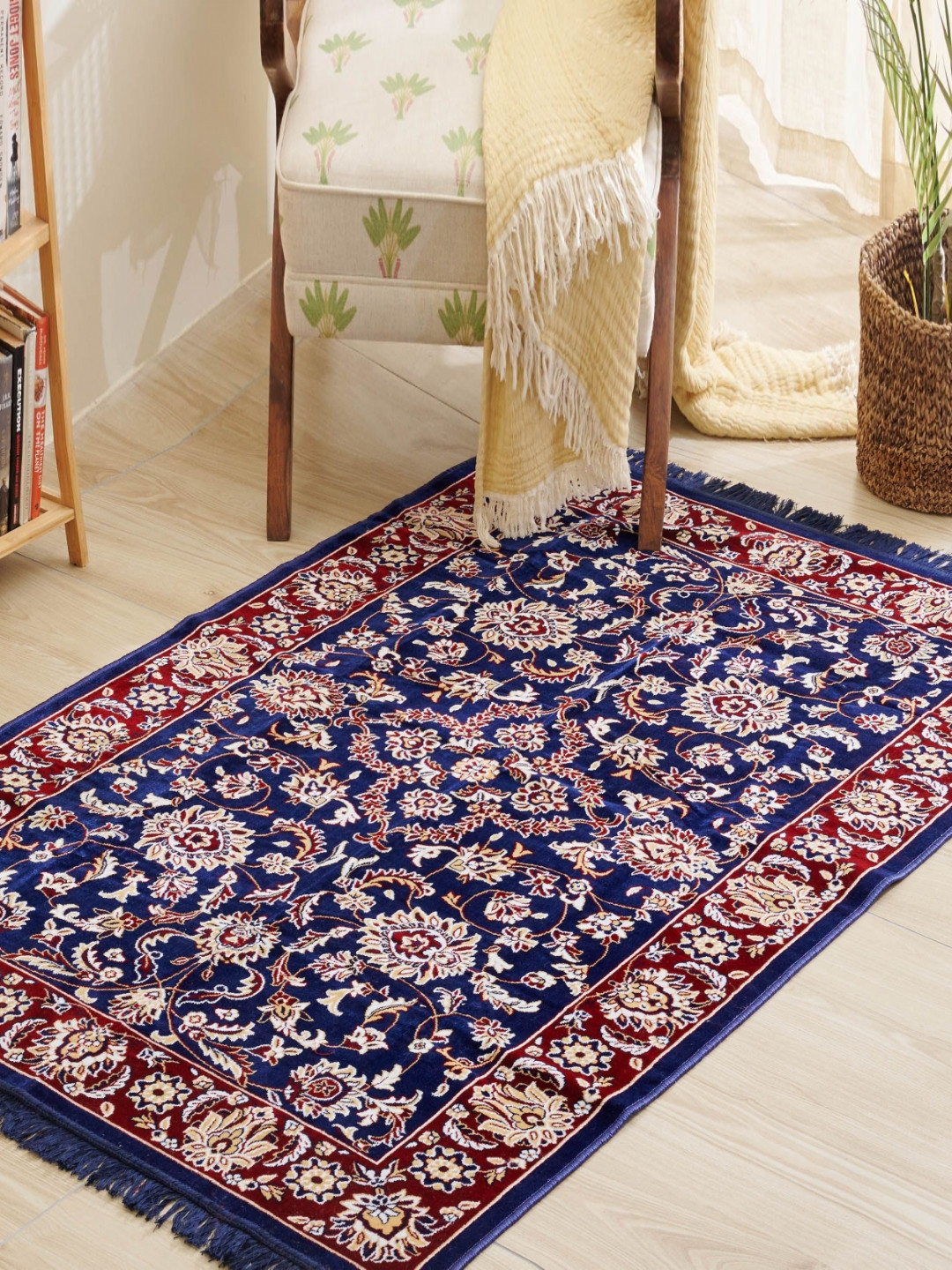 Buy Home Centre Corsica Esteem Blue & Maroon Floral Woven Carpet ...