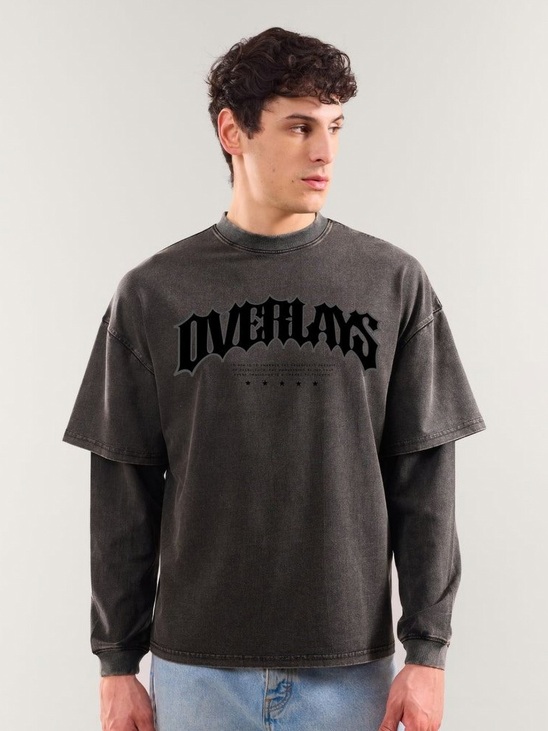 Buy Overlays Men Typography Printed Round Neck Oversized T Shirt ...