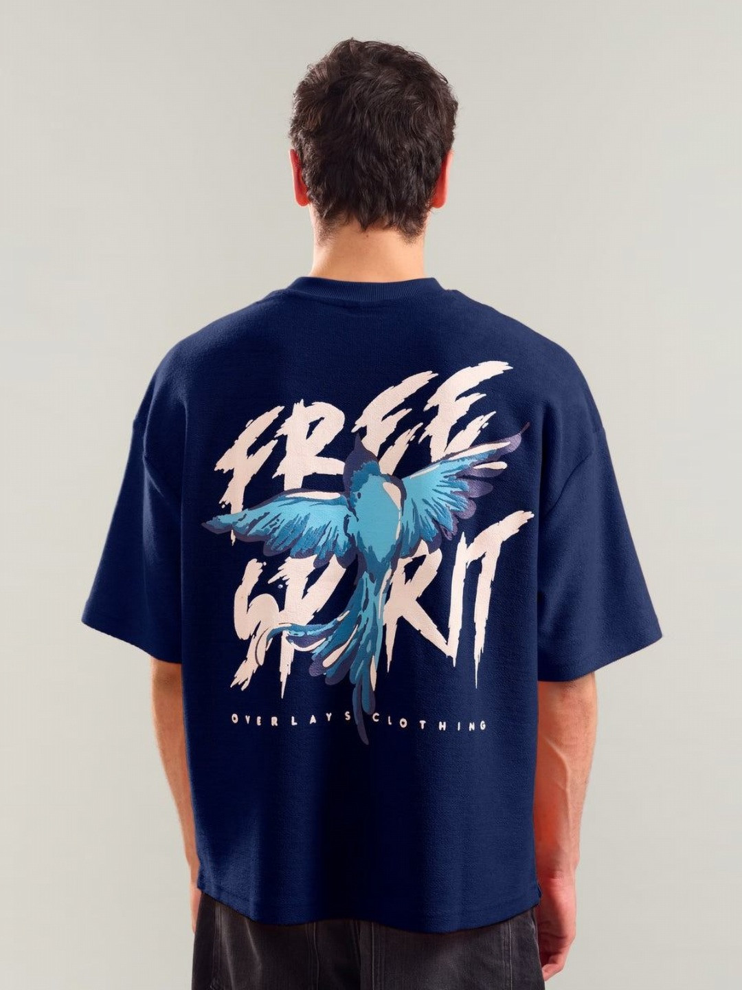 Buy Overlays Men Graphic Printed Round Neck Cotton Oversized T Shirt ...