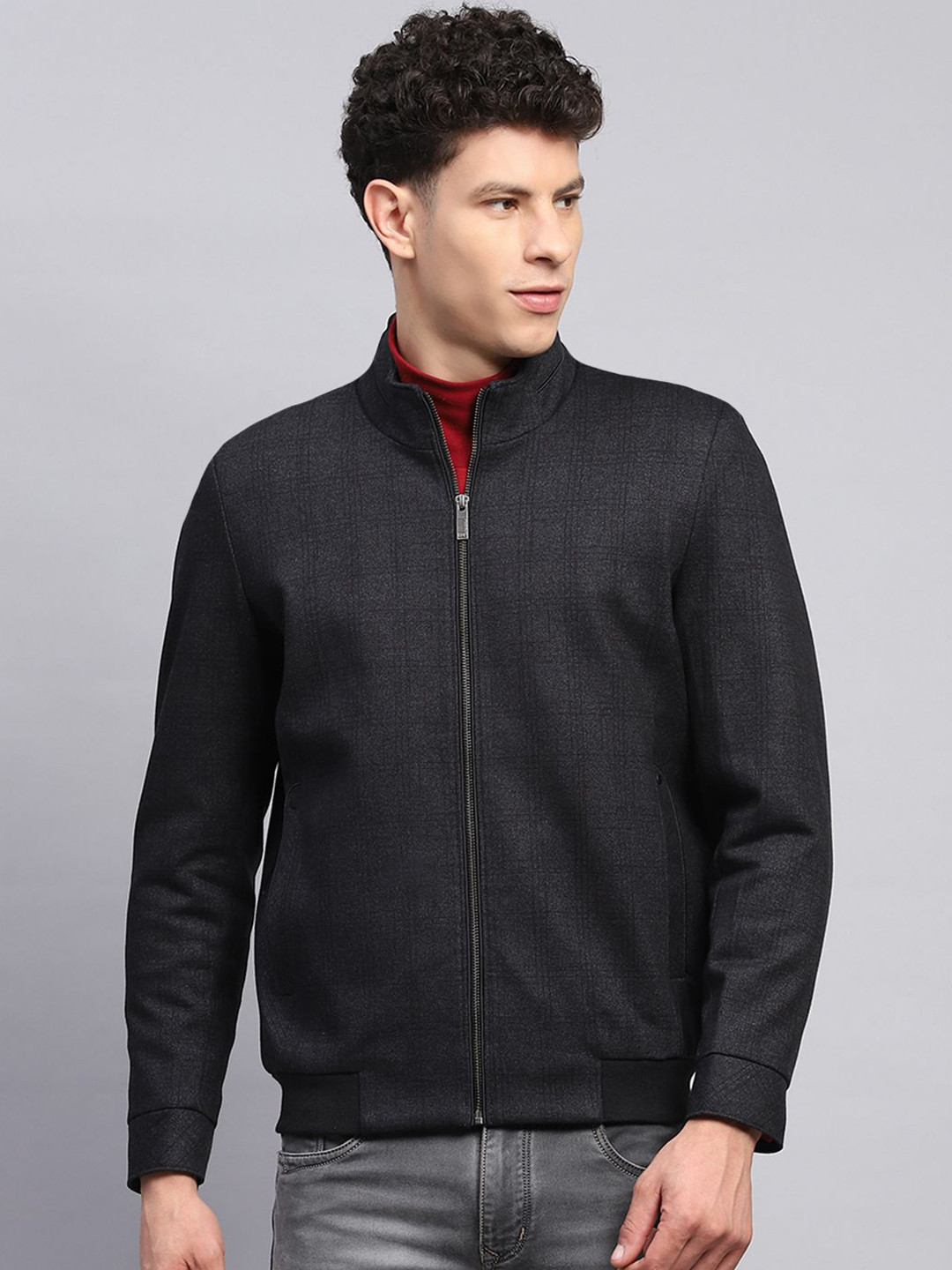 Buy Monte Carlo Men Mock Collar Checked Casual Bomber Jacket - Jackets ...