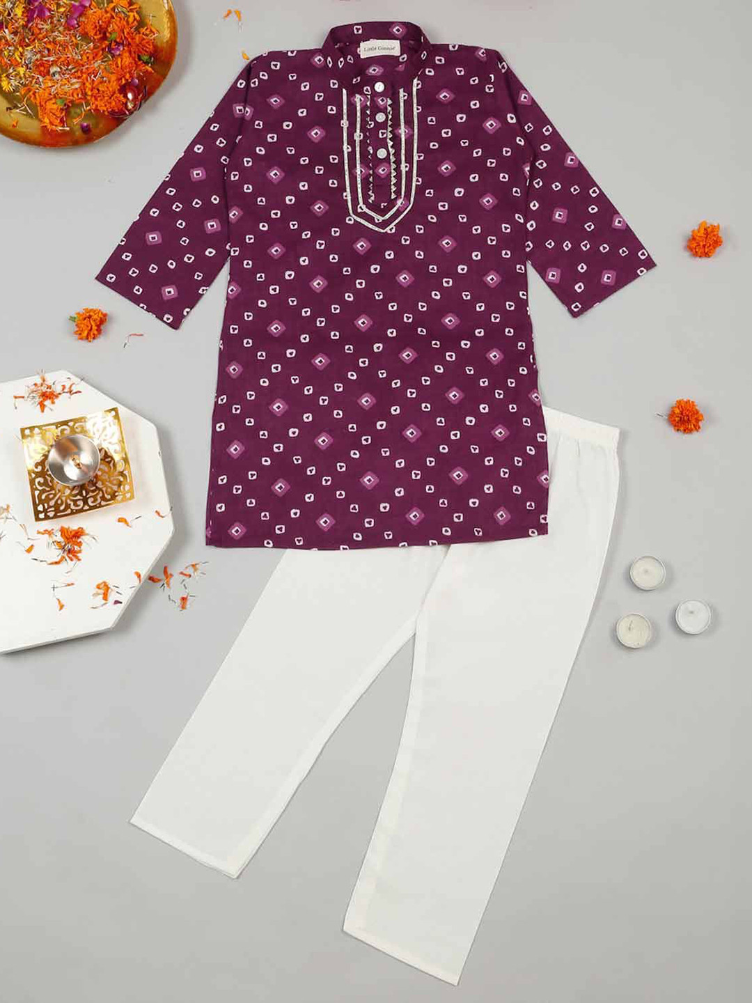 Buy LITTLE GINNIE Boys Printed Gotta Patti Kurta Set With Pyjama ...
