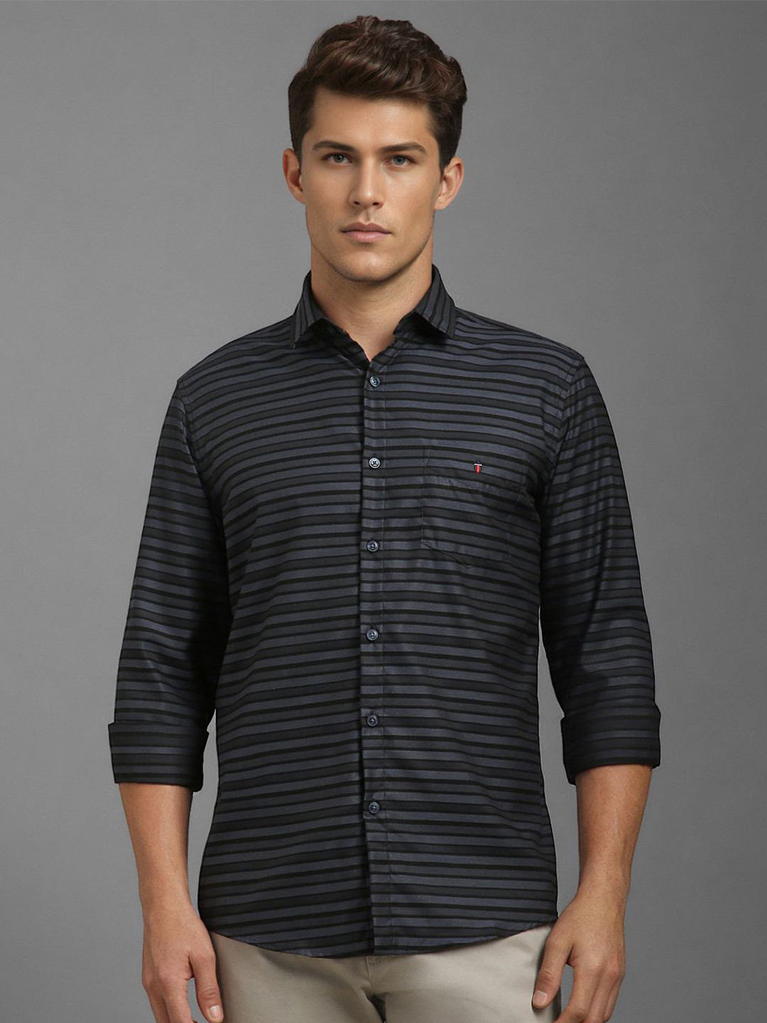 Buy Louis Philippe Sport Men Slim Fit Horizontal Stripes Opaque Striped ...